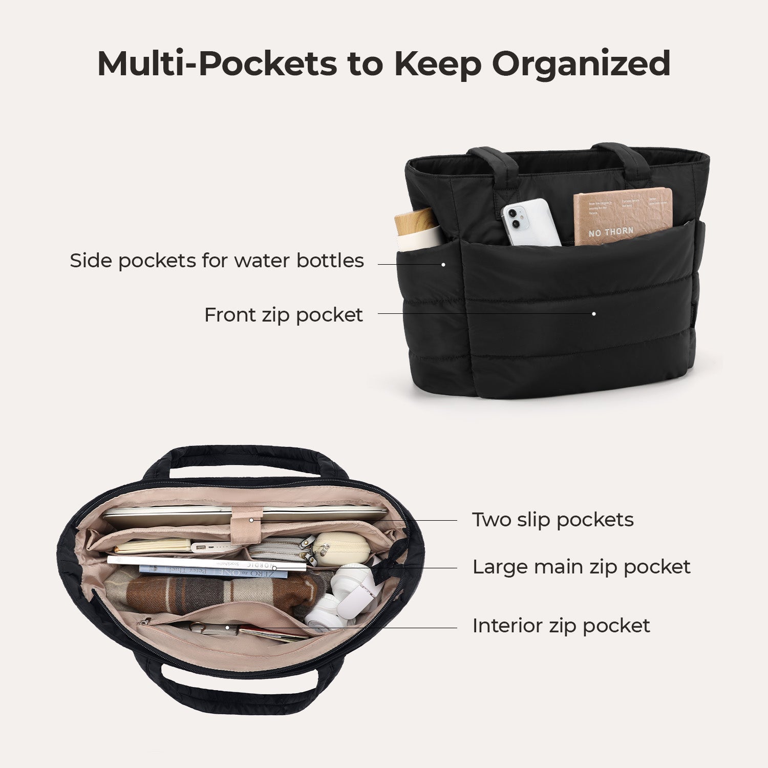 Bagsmart 20L Puffy Tote Bag with 15.6" Laptop Compartment | BAGSMART ...